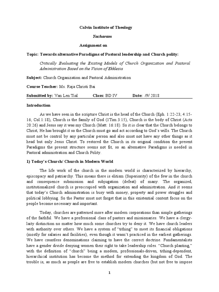 Assignment On Church Org | PDF | Christian Church | Bishop