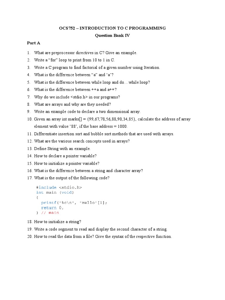 Ocs752 Qb Model Pdf C Programming Language Computer Program 5343