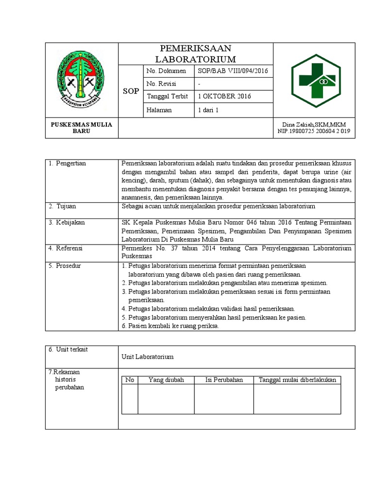094 Sop Pemeriksaan Laboratorium | PDF