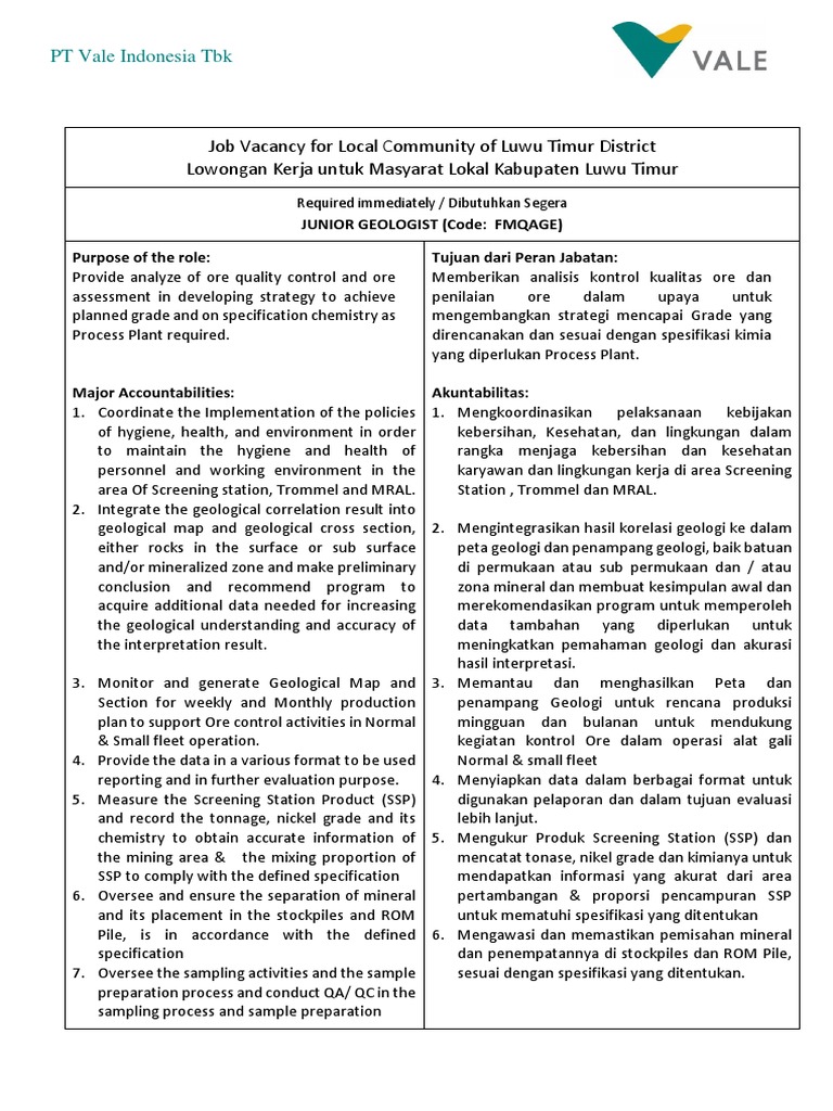 External Lokal - Junior Geologist - 2021 | PDF