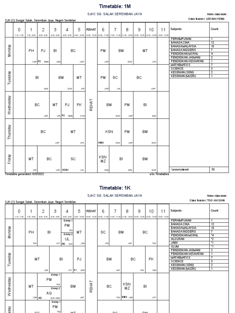 Classes Timetable | PDF
