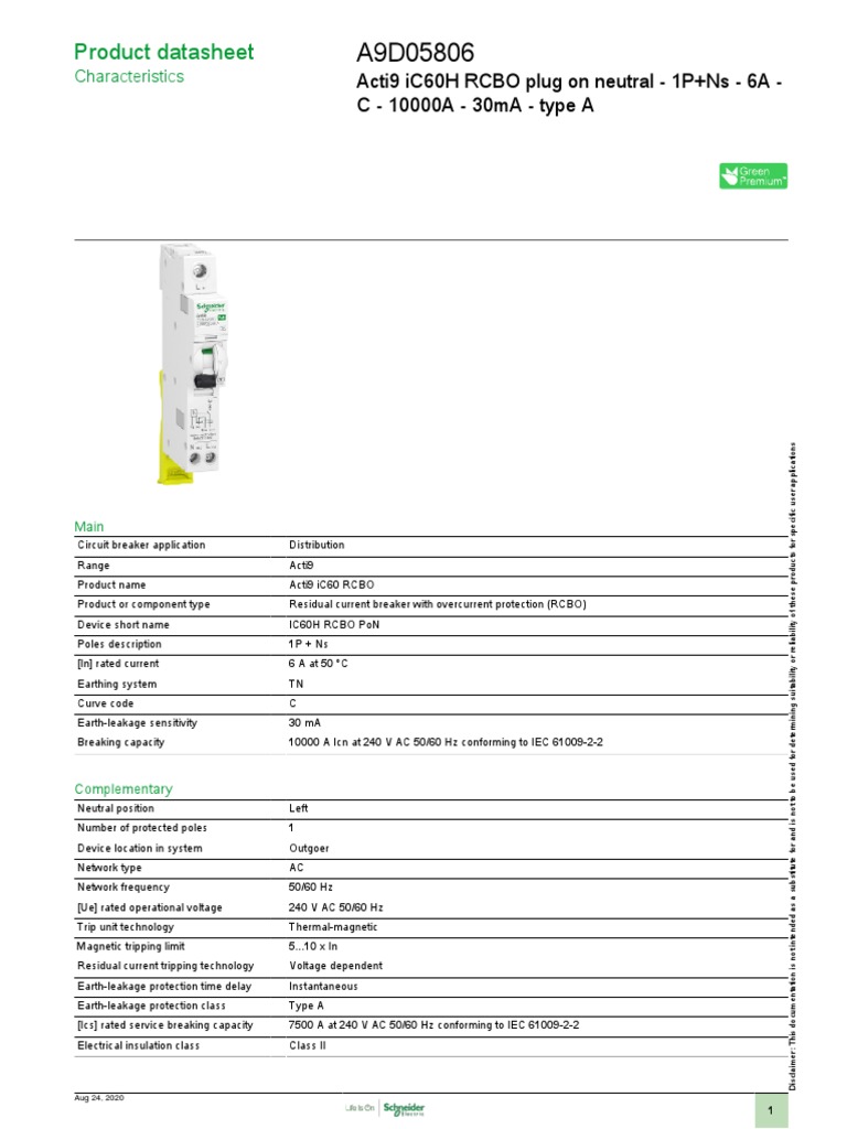 Acti 9 Ic60 RCBO - A9D05806 | PDF | Alternating Current | Electrical ...
