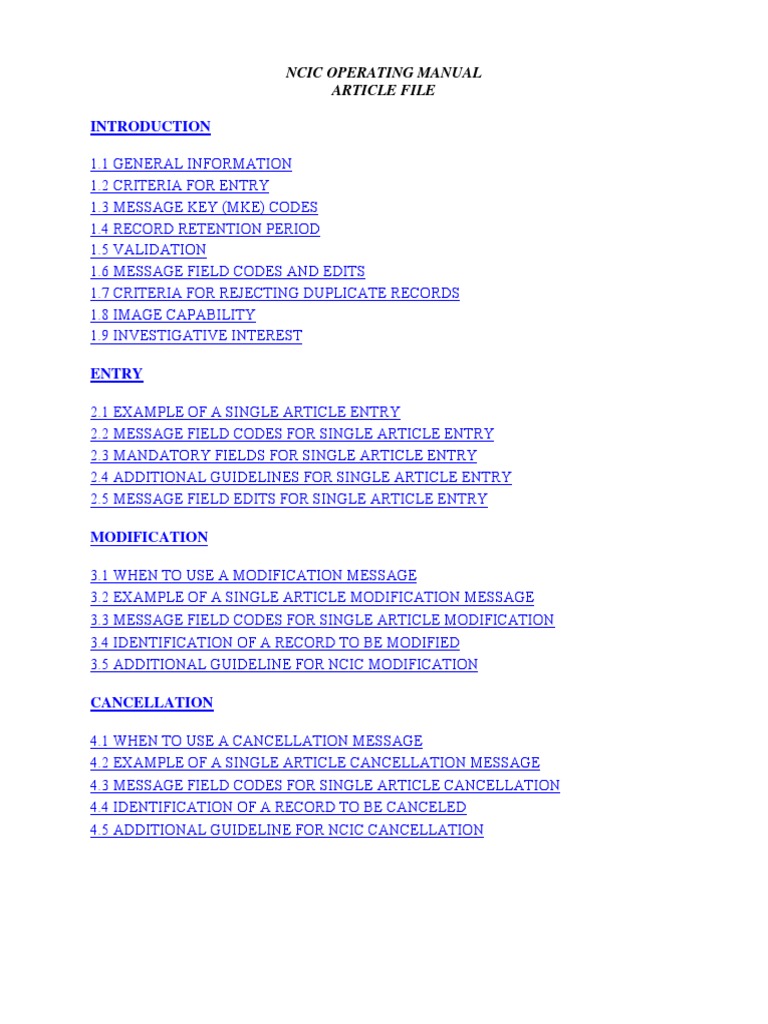 NCIC Operating Manual | PDF | Dangerous Goods