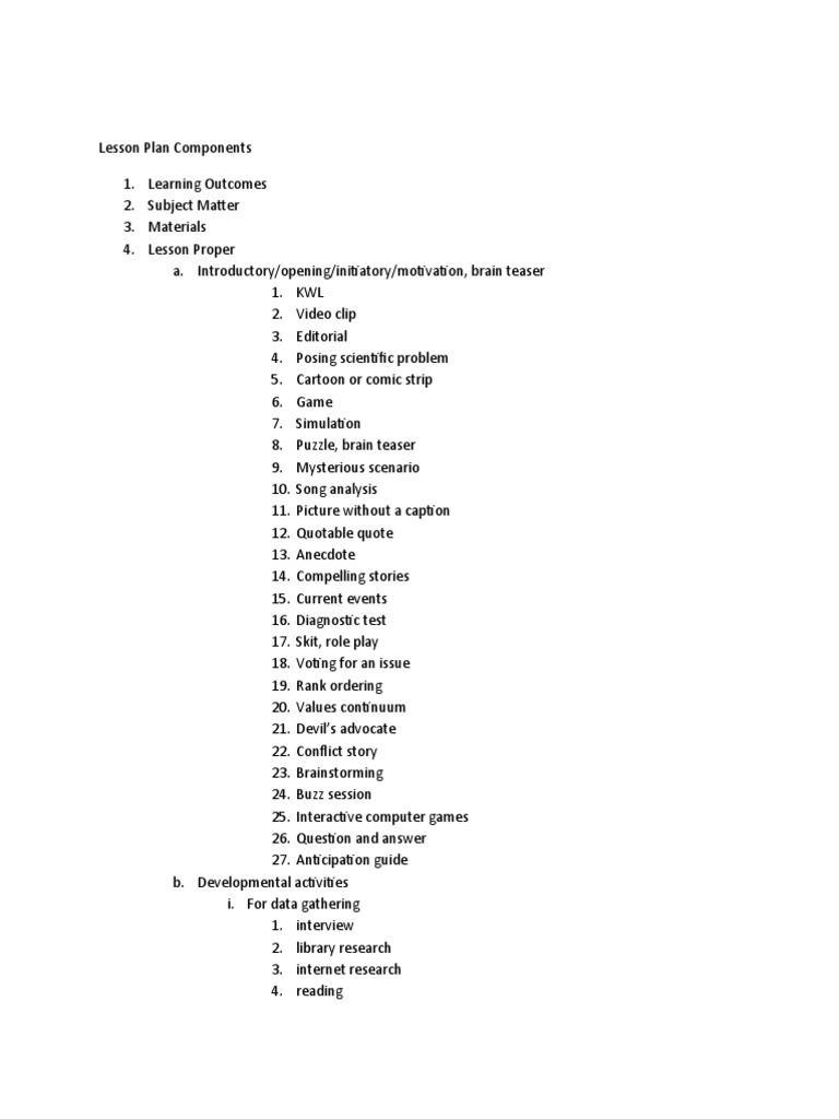 Lesson Plan Components | PDF | Cognition | Learning
