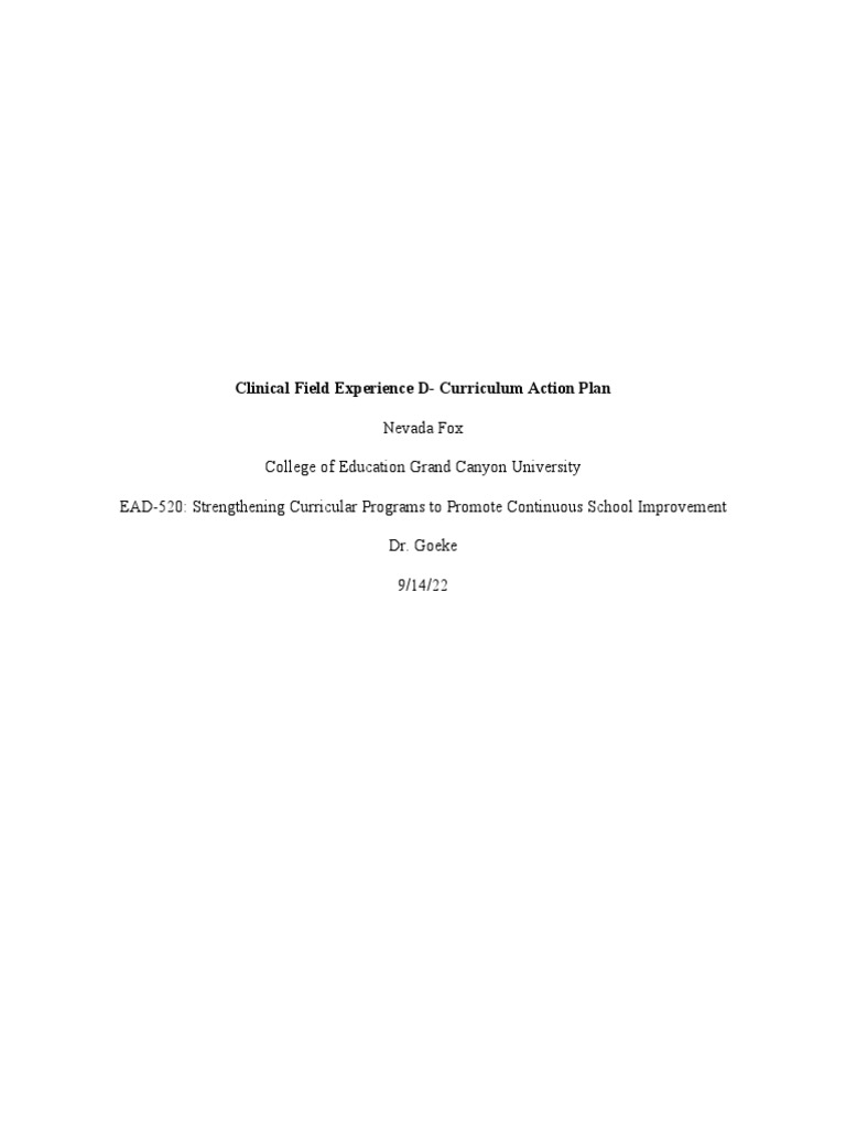 Clinical Field Experience D - Curriculum Action Plan | PDF | Curriculum ...