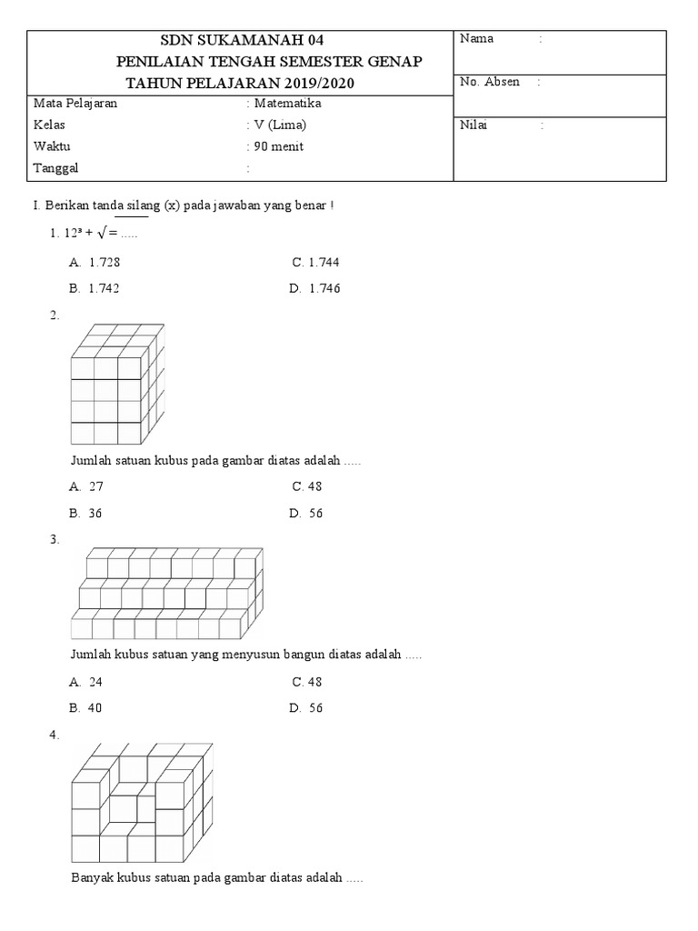 Soal PTS Matematika 5 Semester 2 2019-2020 | PDF | Metode & Bahan Ajar | Griya & Taman