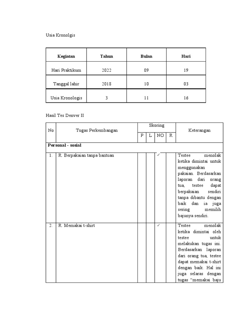 Hasil Tes Denver II | PDF