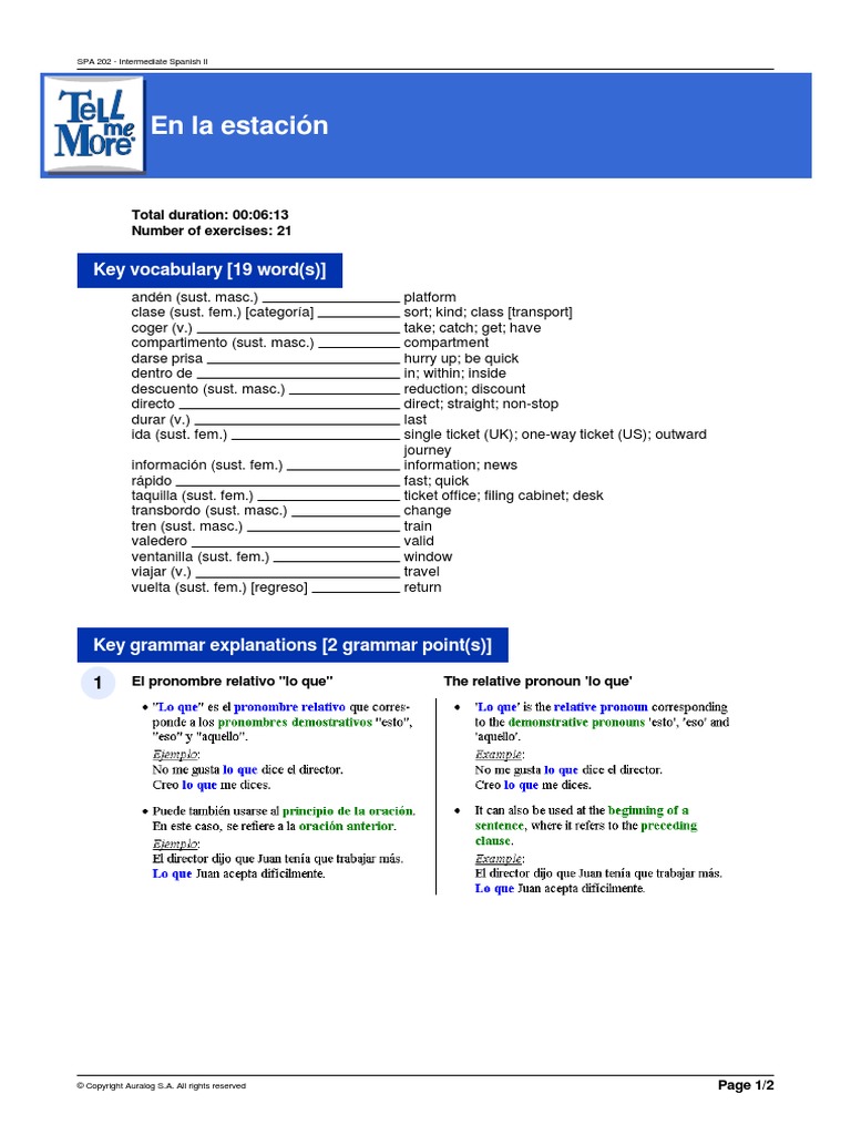 SPA 202 - Intermediate Spanish II - en La Estacion | PDF