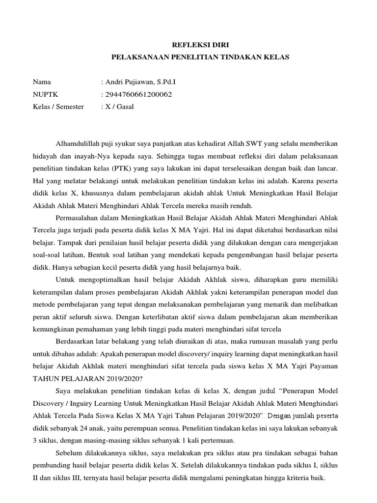 02 Refleksi Diri Penelitian Tindakan Kelas - Andri | PDF