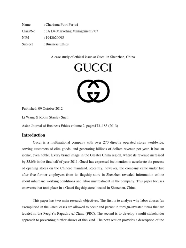 Gucci ethics case explores labor issues | PDF | Employment | Labour ...