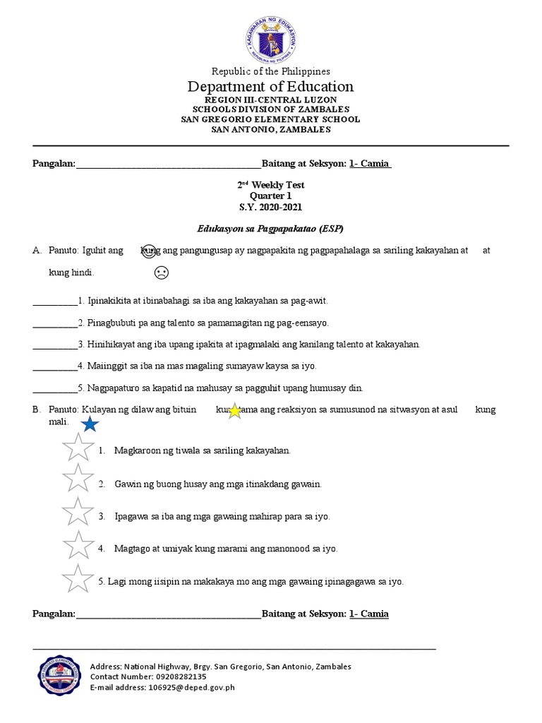 Summative Test 2 (For Module 2) All Subjects With TOS | PDF