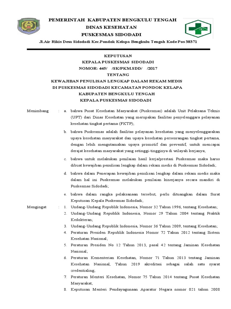 SK Penulisan Rekam Medis Yang Lengkap Fix | PDF