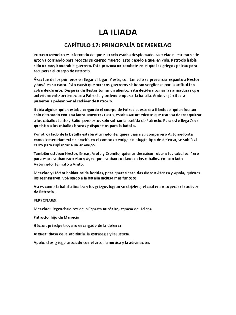 Iliada Resumen Capítulo 17 | PDF