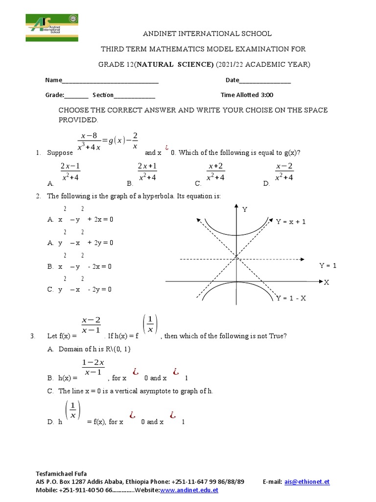 Model Exam 2022 N.S | PDF | Ellipse | Mathematics