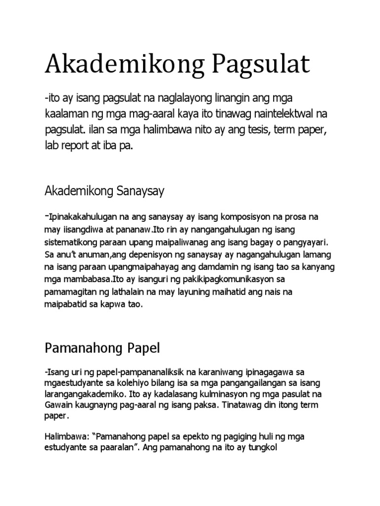 Akademikong Pagsulat | PDF