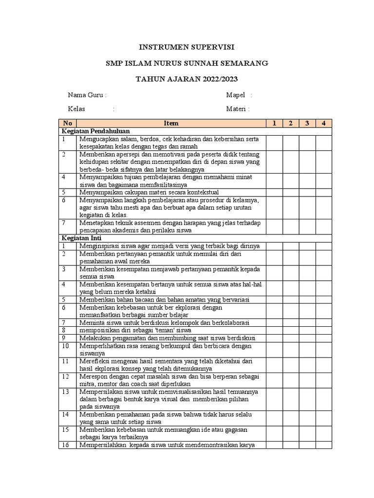 Instrumen Supervisi | PDF