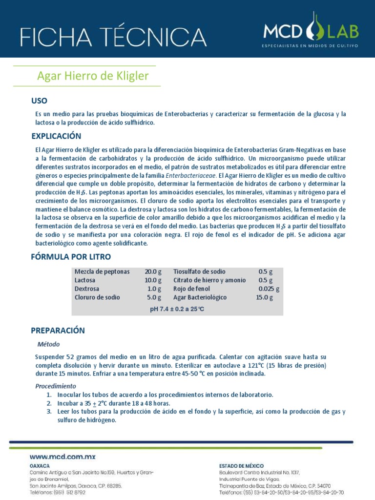 Agar Hierro de Kligler: Uso y Preparación | PDF | Química | Sustancias ...