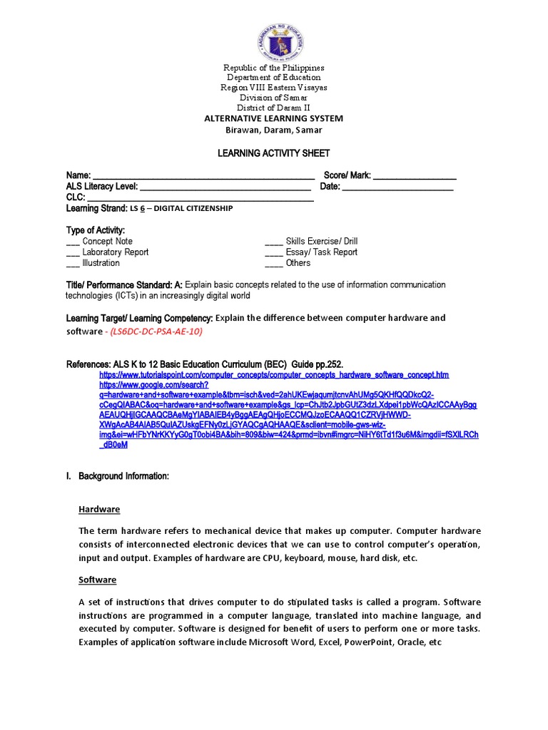 Hardware And Software Pdf Computer Hardware Software