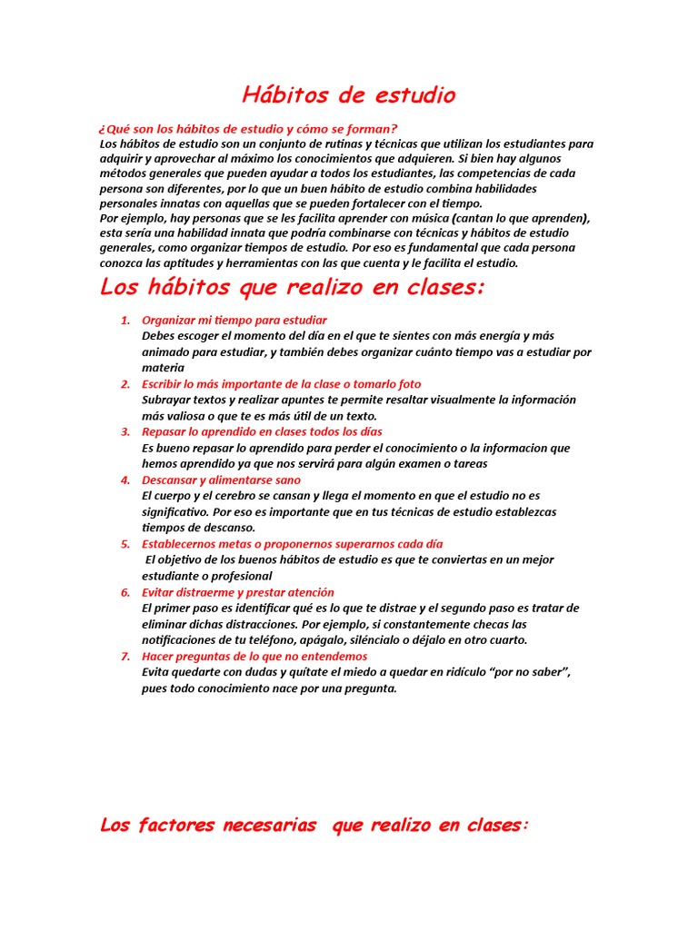 Hábitos de Estudio Efectivos para Estudiantes | PDF | Habilidades de ...