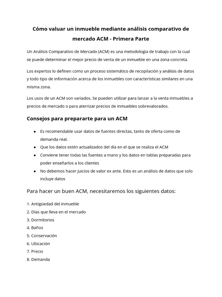 Cómo Valuar Un Inmueble Mediante Análisis Comparativo de Mercado ACM ...