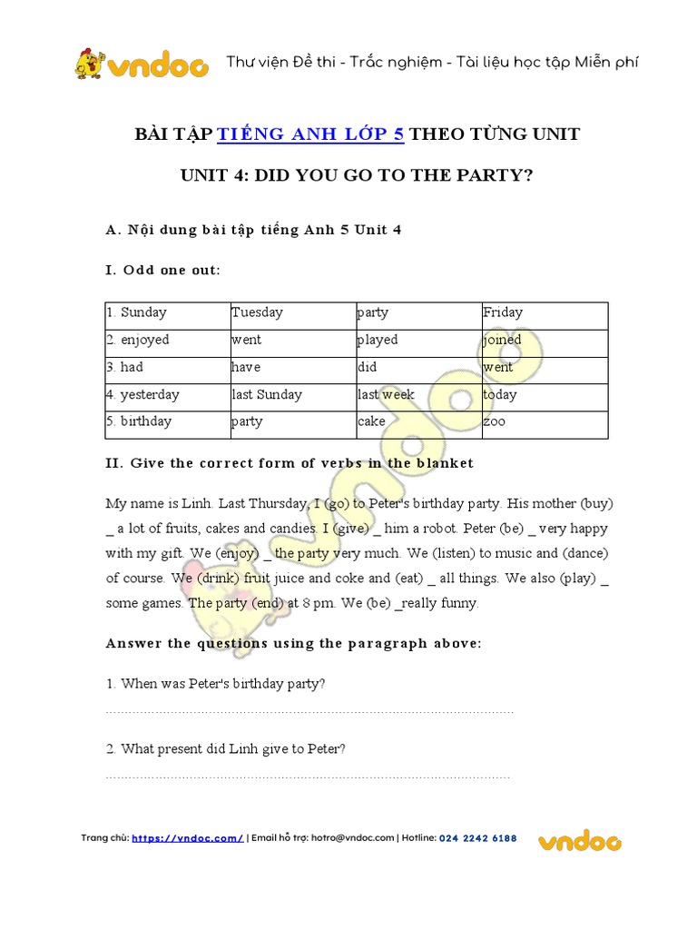 Bai Tap Tieng Anh Lop 5 Unit 4 | PDF