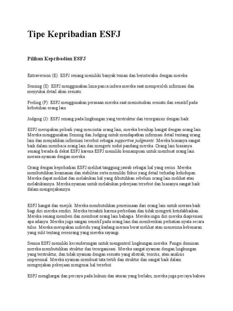 Kepribadian ESFJ: Ciri dan Kekuatan | PDF