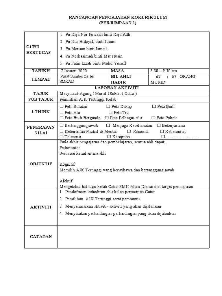 RPH Kelab Catur 2020 | PDF