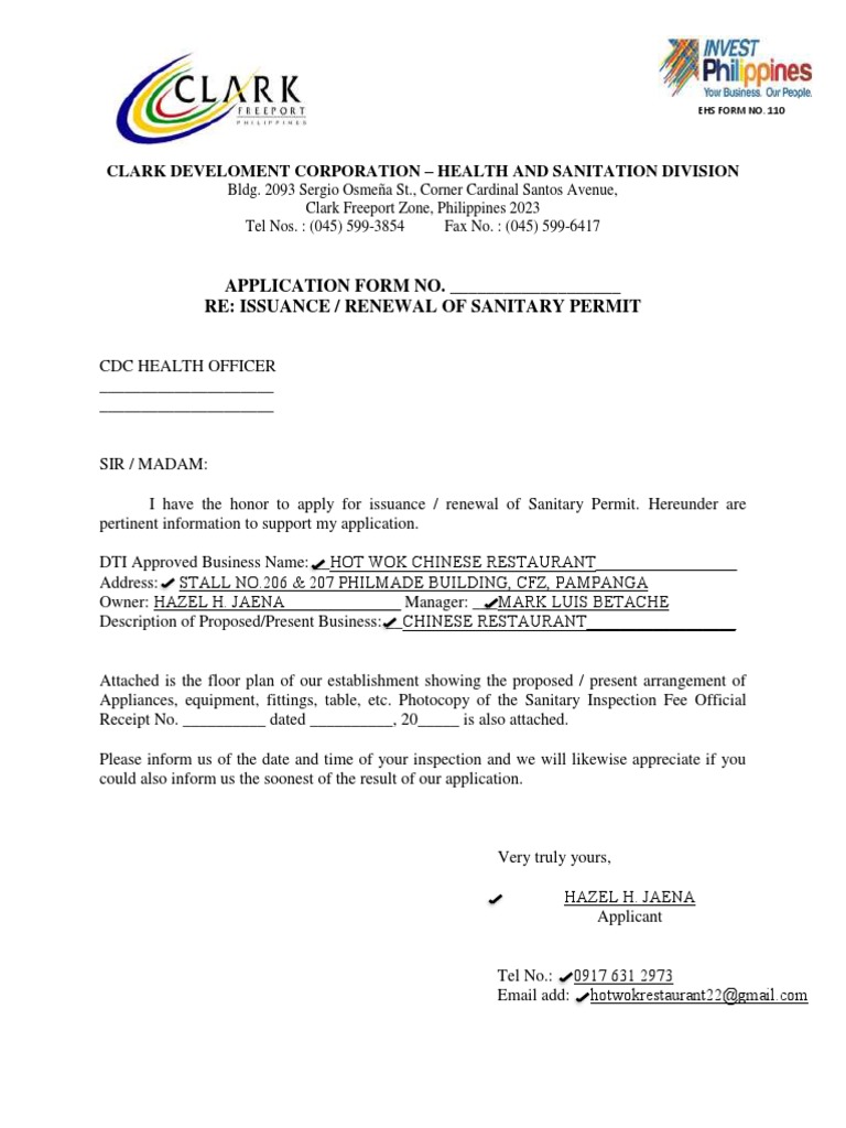 Sanitary Permit Application Form | PDF