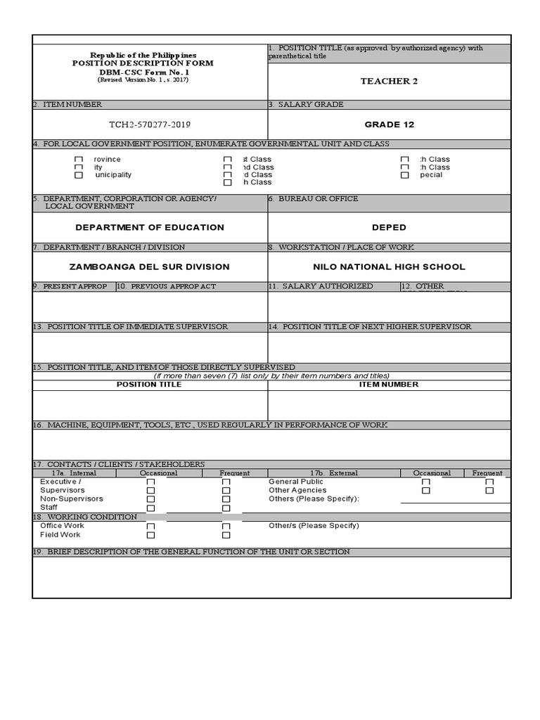 CSC Form No. 1 Position Description Forms - LANG | Download Free PDF ...