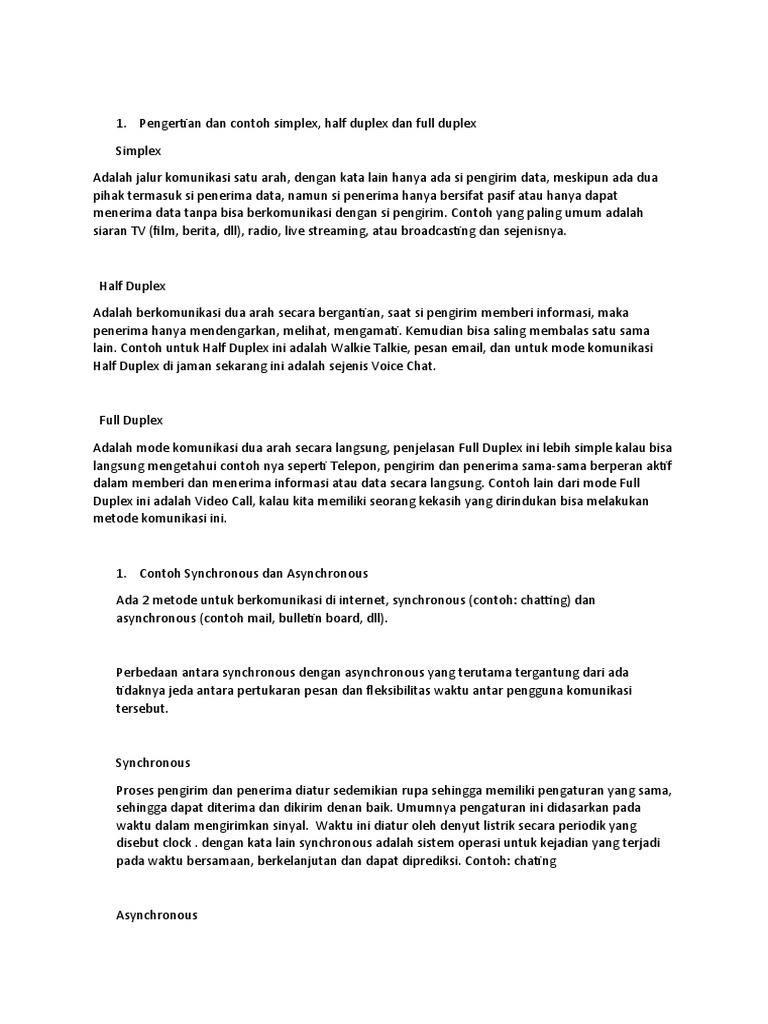 Pengertian Simplex, Half, dan Full Duplex | PDF