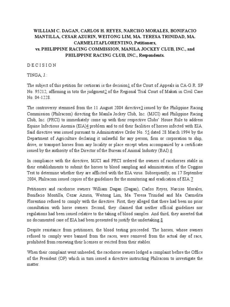 G.R. No. 175220 Dagan Vs Racing | Download Free PDF | Injunction | Justice