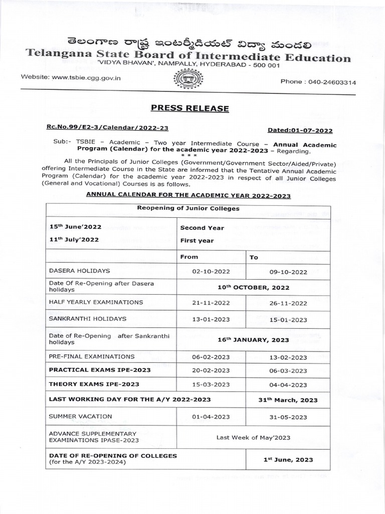 Academic Calendar 2022-23 | PDF | Schools | Educational Institutions