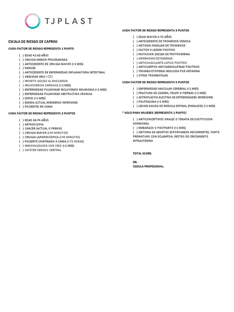 Escala de Riesgo de Caprini | PDF | Ciencias de la Salud | Enfermedades ...