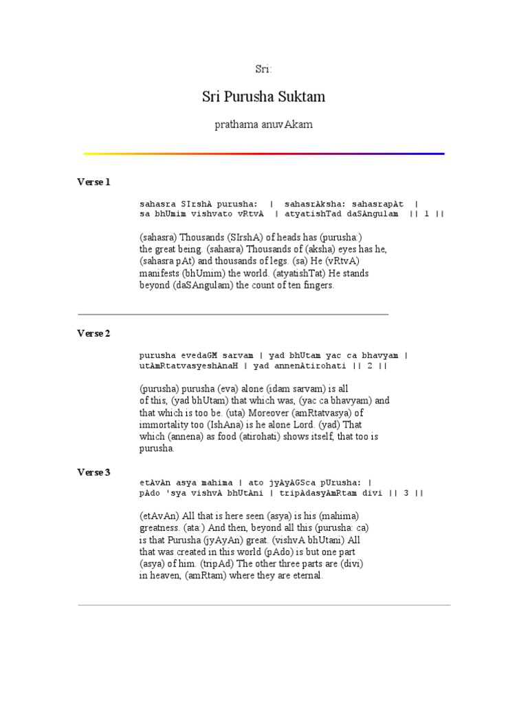 Purusha Suktam: Key Verses and Meanings | PDF | Brahman | Religious ...