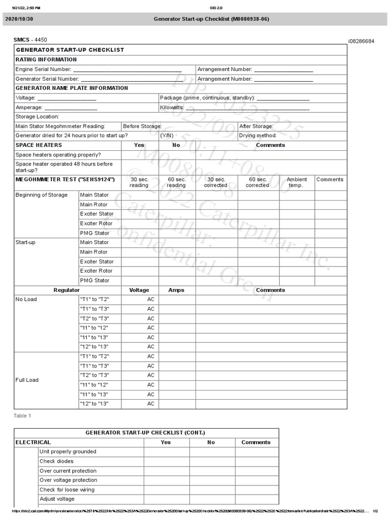 Generator Start-Up Checklist (M0080938-06) | PDF | Electric Generator ...