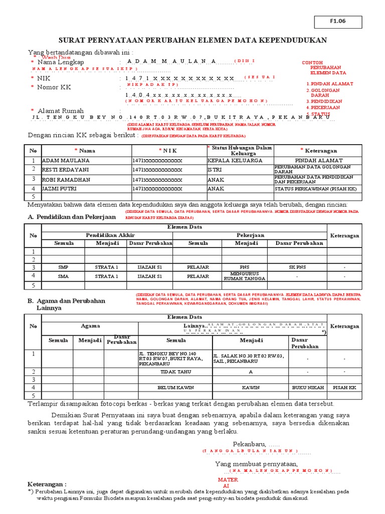 Formulir F1 06 | PDF