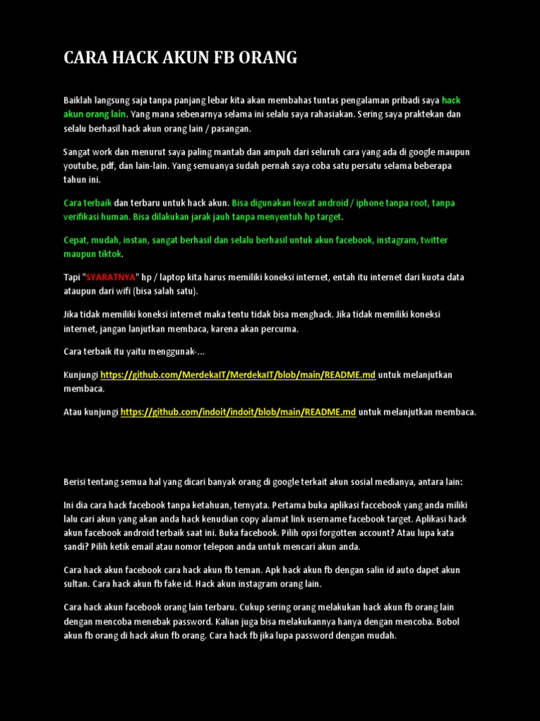 Zenodo Terbaru 16 Agustus 2022 CARA HACK AKUN FB ORANG | PDF