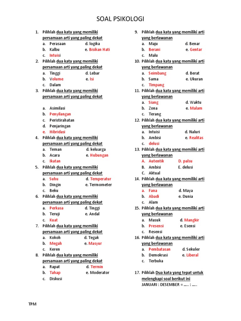 Soal Psiko Sesi 1 KJ | PDF