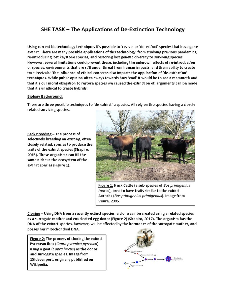 SHE TASK - The Applications of De-Extinction Technology: Biology ...