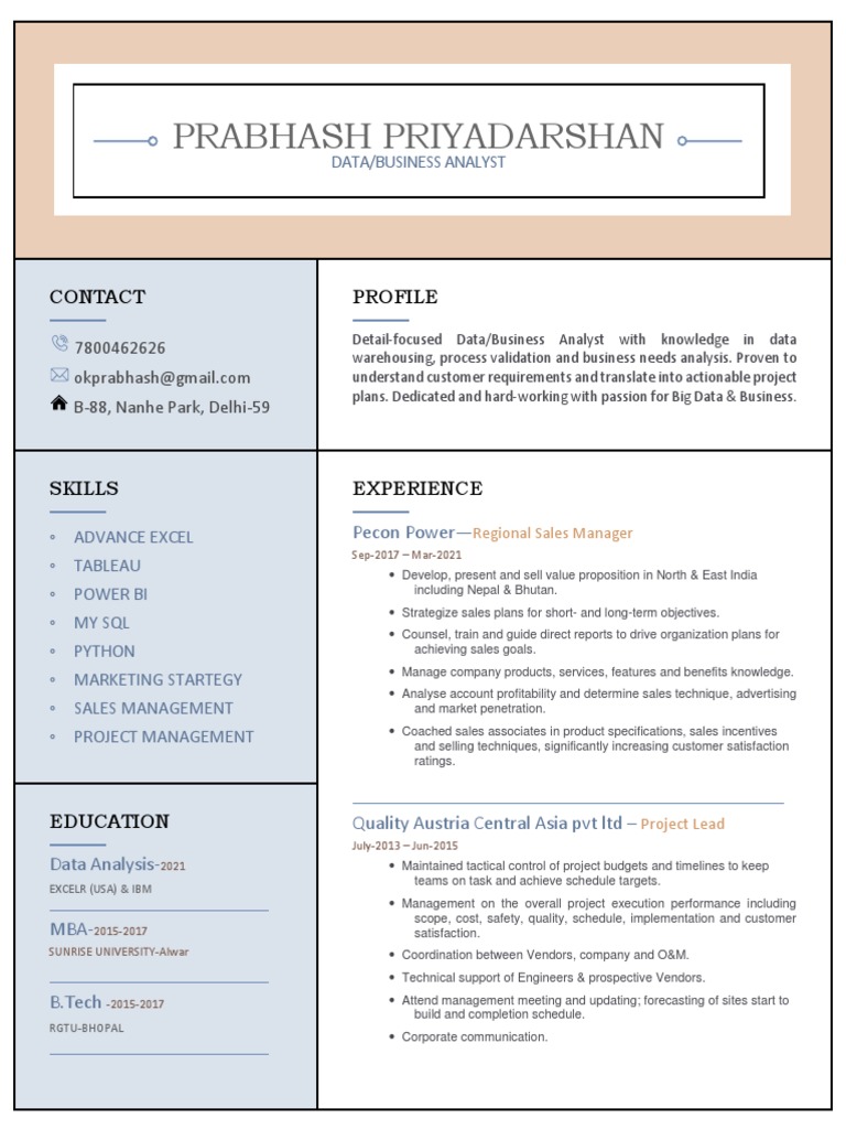 PRABHASH+RESUME+2021 Prabhash+Priyadarshan | PDF | Sales | Business