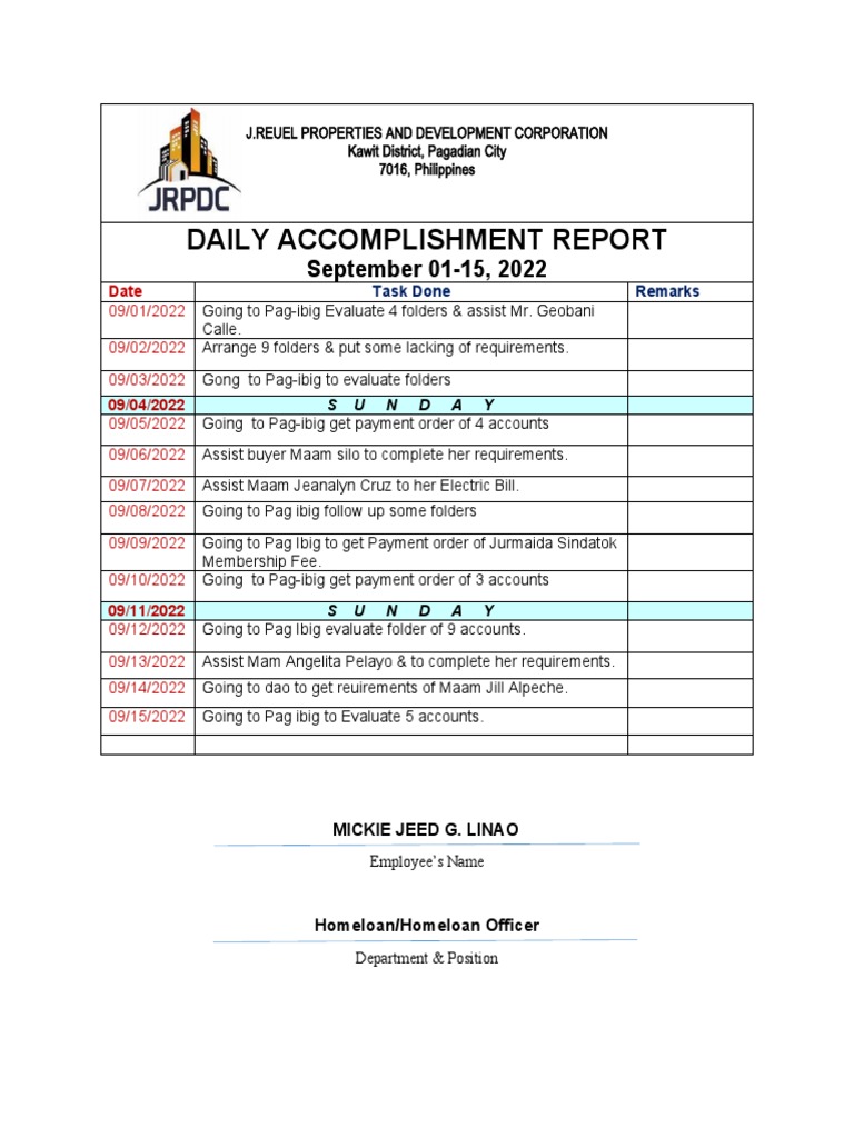 Accomplishment Report | PDF