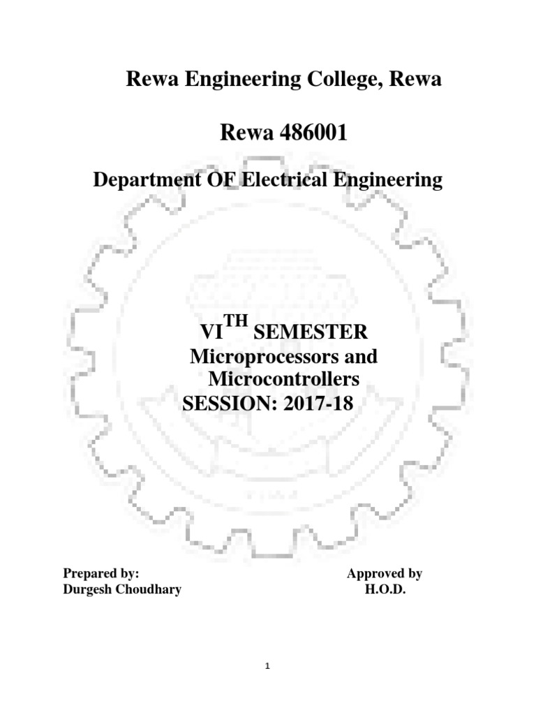 Microprocessors and Microcontrollers Syllabus and Lecture Plan for VI Semester Electrical ...