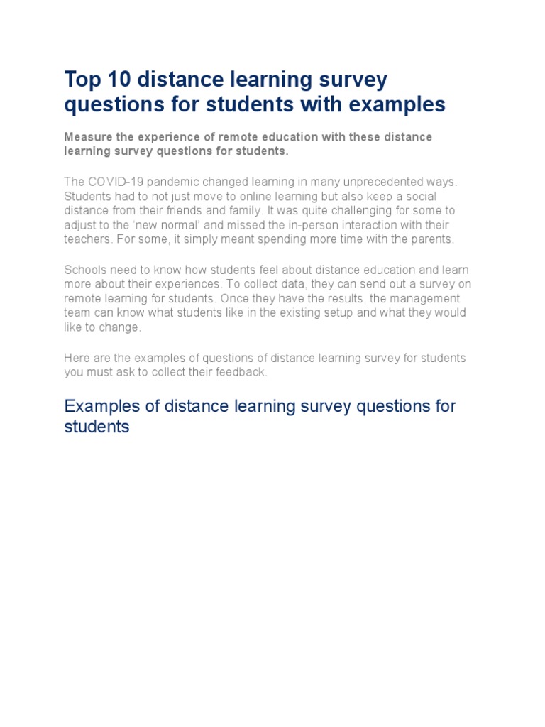 Top 10 Distance Learning Survey Questions For Students With Examples ...