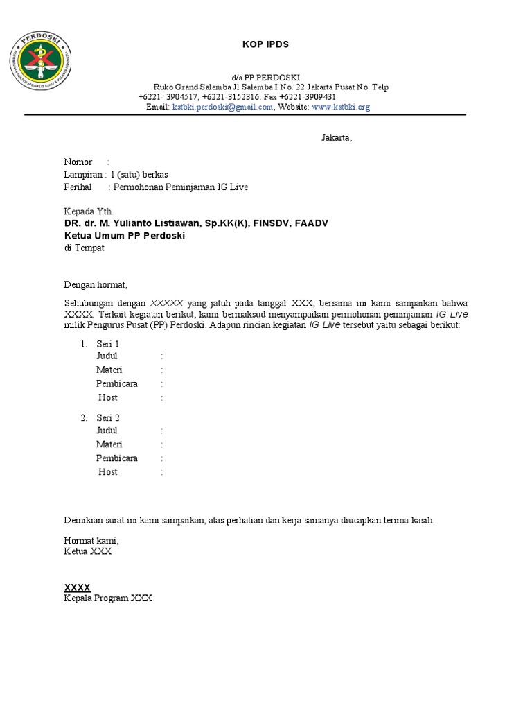 002 - Permohonan Kerjasama IG Live CONTOH SURAT | PDF
