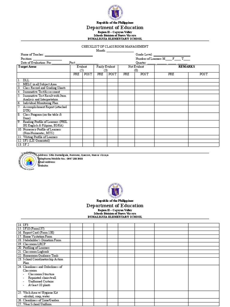 Classroom Management Checklist 2020-2021 | PDF | Classroom | Behavior ...