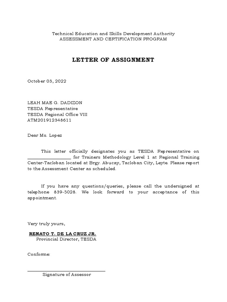 Letter of Assignment | PDF