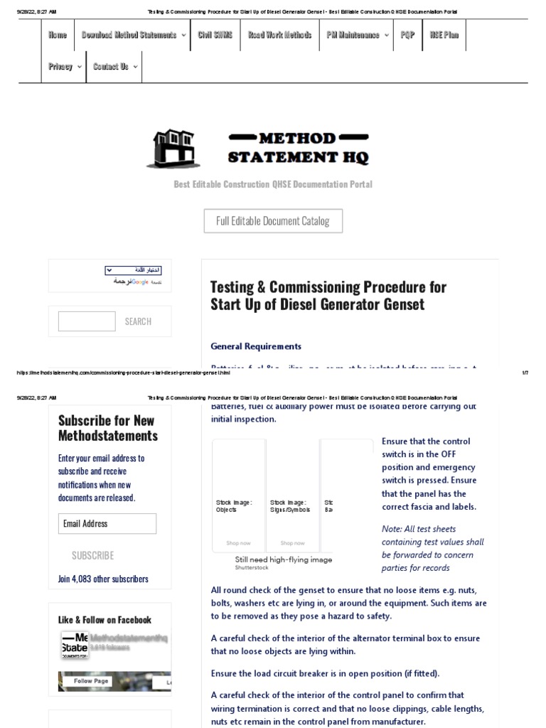 Diesel Generator Start-Up Procedure | PDF | Electrical Wiring ...