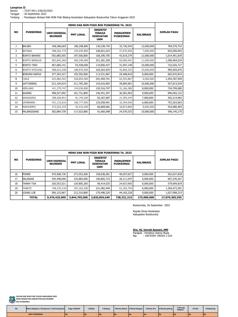S.karoren Lampiran Jenis Kegiatan DAK NF 2023 - DINKES BLK | PDF