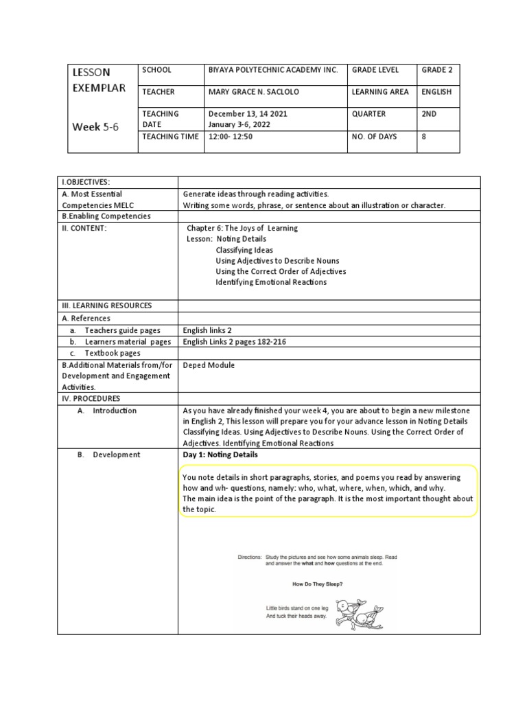 English W 5 6 Pdf Adjective English Language