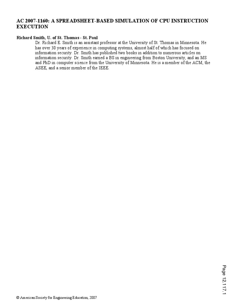 A Spreadsheet Based Simulation Of Cpu Instruction Execution Pdf Central Processing Unit